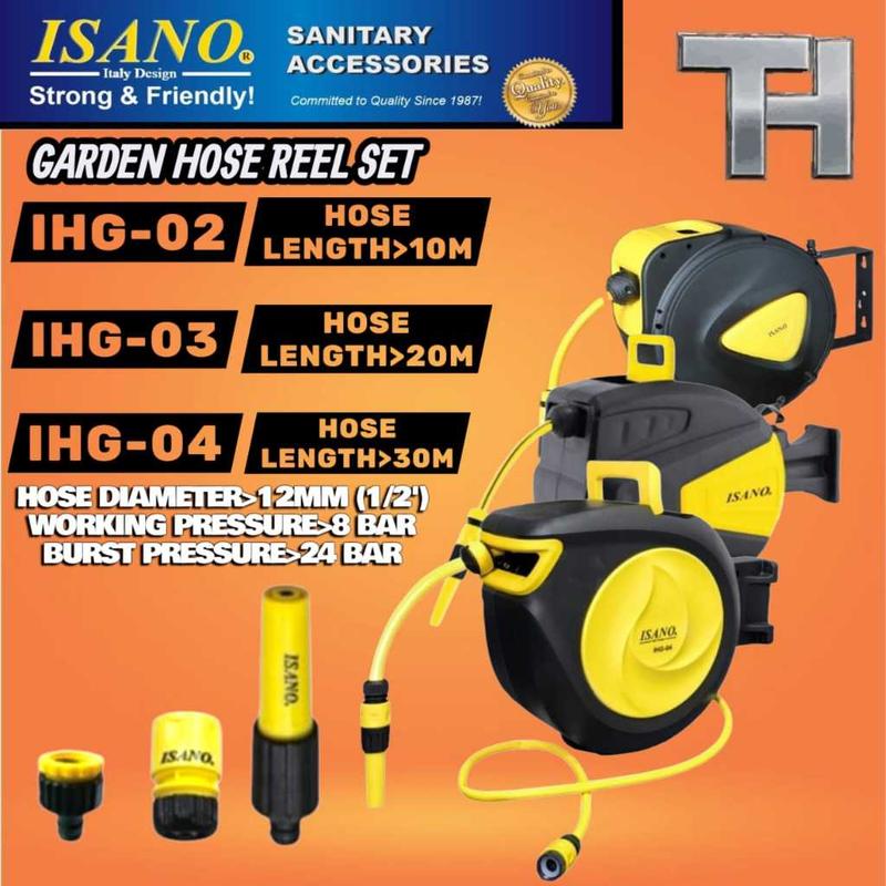 ISANO IHRS6120 20 Meter Stackable Hose Reel Set with Wall Mounting ...