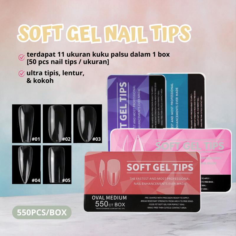 550pcs Clear Soft Gel Nail Tips / Set Kuku Palsu Akrilik Matte - Shop ...