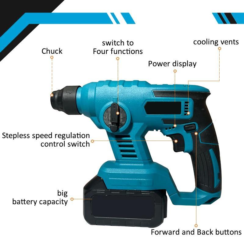 Cordless Impact Drill Hammer Rotary Drill Lithium Battery Gerudi ...