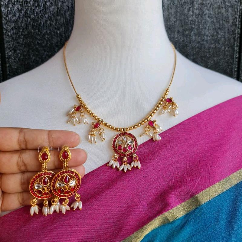 Ruby Stone Invisible Necklace with Earring - TikTok Shop Malaysia