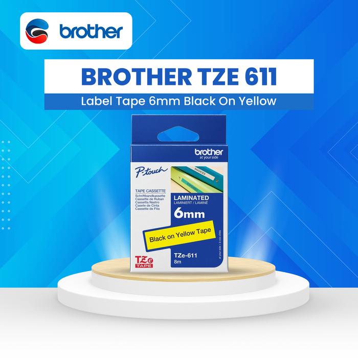 Promo BROTHER Label Tape TZE 611 6mm Black On Yellow - Kota Surabaya ...