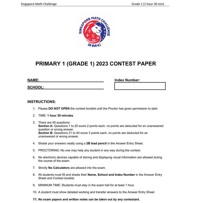 Promo Soal SMC Singapore Math Challenge SINGA MATH Olimpiade Matematika ...