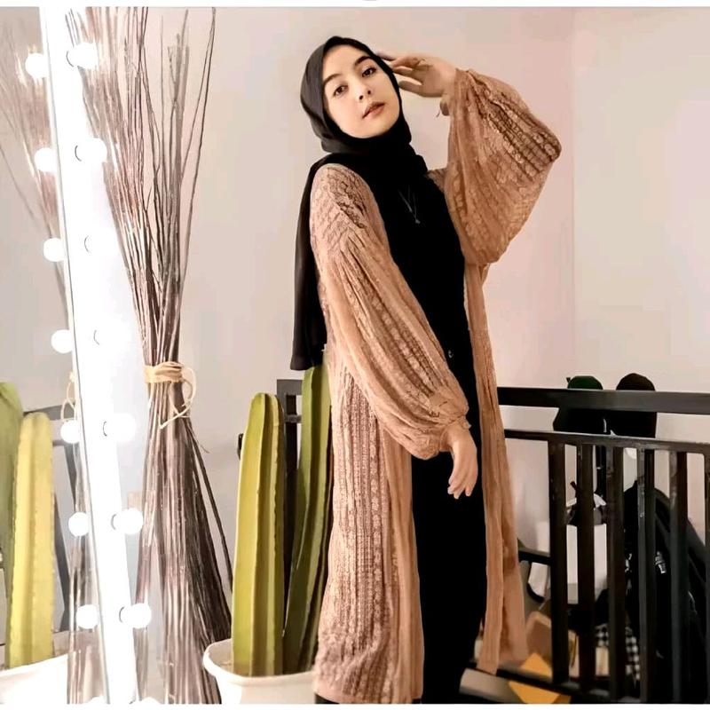 Cardigan burkat Cardigan wanita Long outer burkat lengan balon - Shop ...