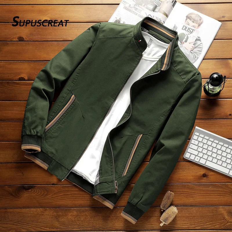 [Cadia]Spring Autumn Men Cotton Jacket Stand Collar Solid Male Fashion ...