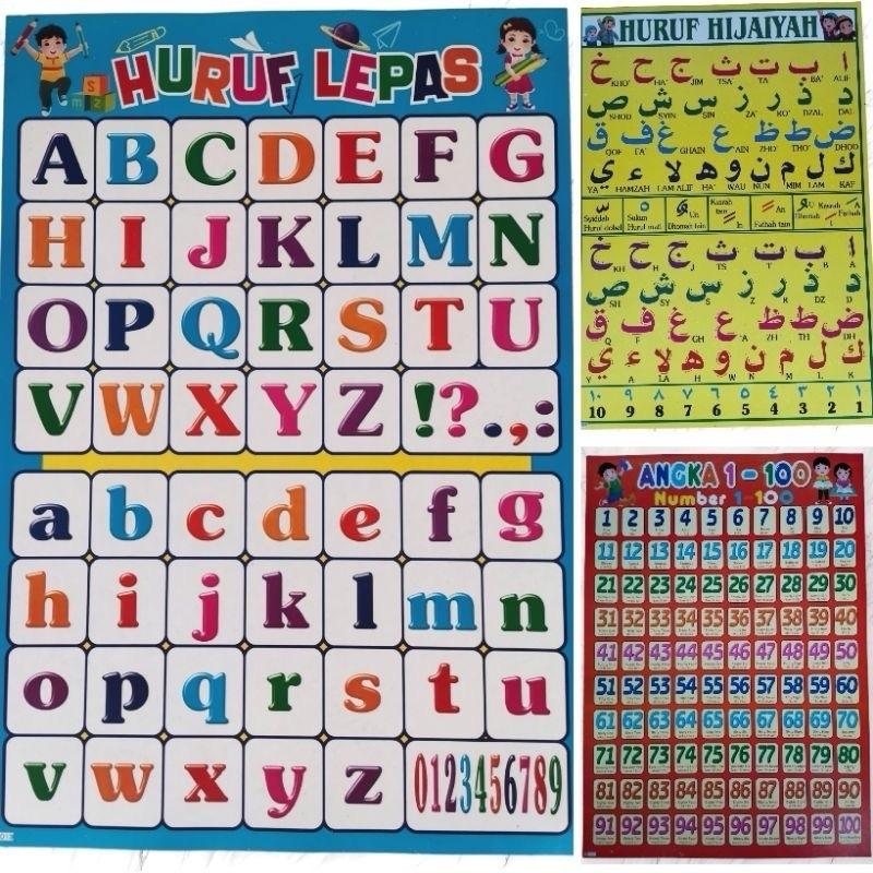 Paket 3 Poster Edukasi / Angka 1 - 100 / Hurup Lepas / Hurup - Shop ...