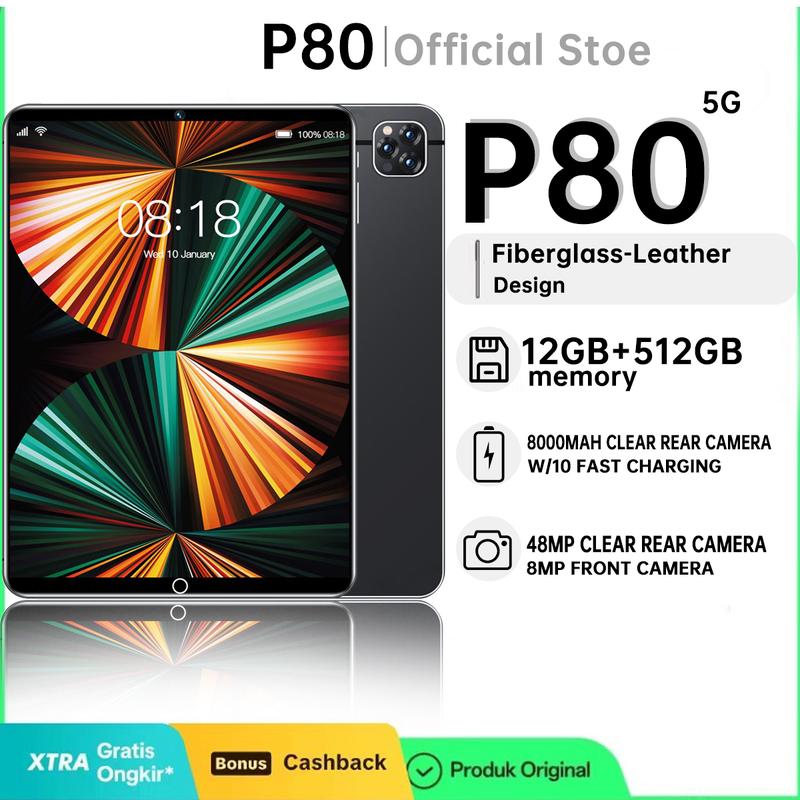 Asli Baru Tablet P80 12GB+512GB Tablet Pembelajaran Online Siswa5G/WIFI ...