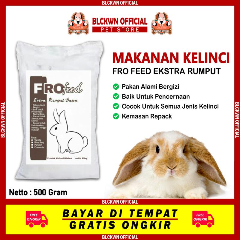 FRO Feed Pakan Kelinci Pelet Ekstra Daun Rumput Repack 500gr - Shop ...