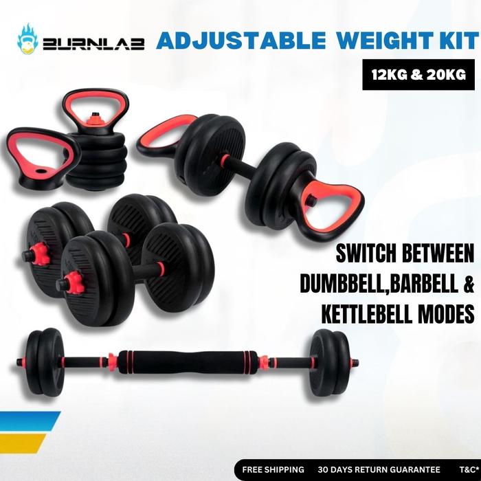 Promo BURNLAB Adjustable Dumbbell, Kettlebell, Barbell Convertible Kit ...