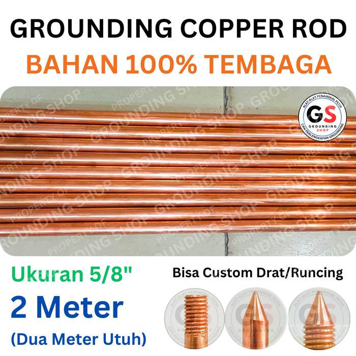 Jual Grounding Rod 5/8 x 2 meter Bahan 100% Tembaga / Stik Copper Rod 2 ...