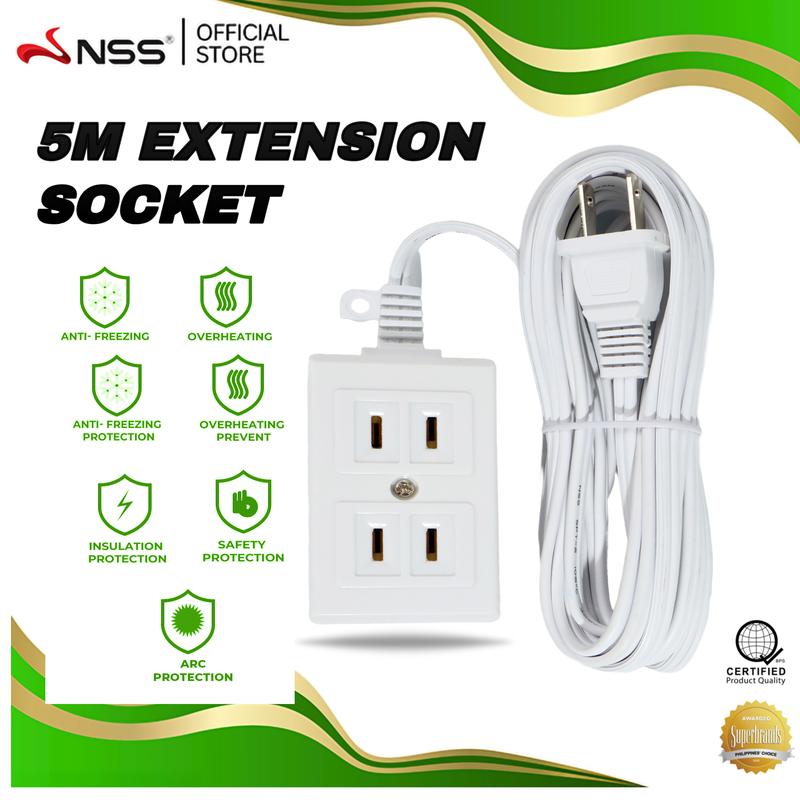 NSS LONG EXTENSION CORD SOCKET 5 METER WIRE WHITE EXTENSION SOCKET ...