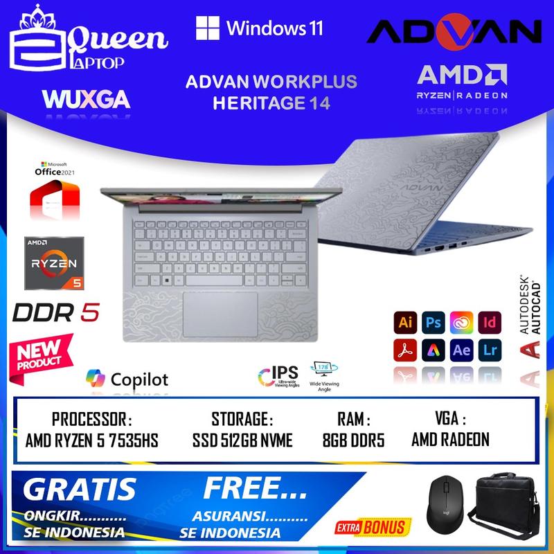 Laptop Gaming ADVAN WORKPLUS HERITAGE 14 AMD RYZEN 5 7535HS DDR5 - Shop ...