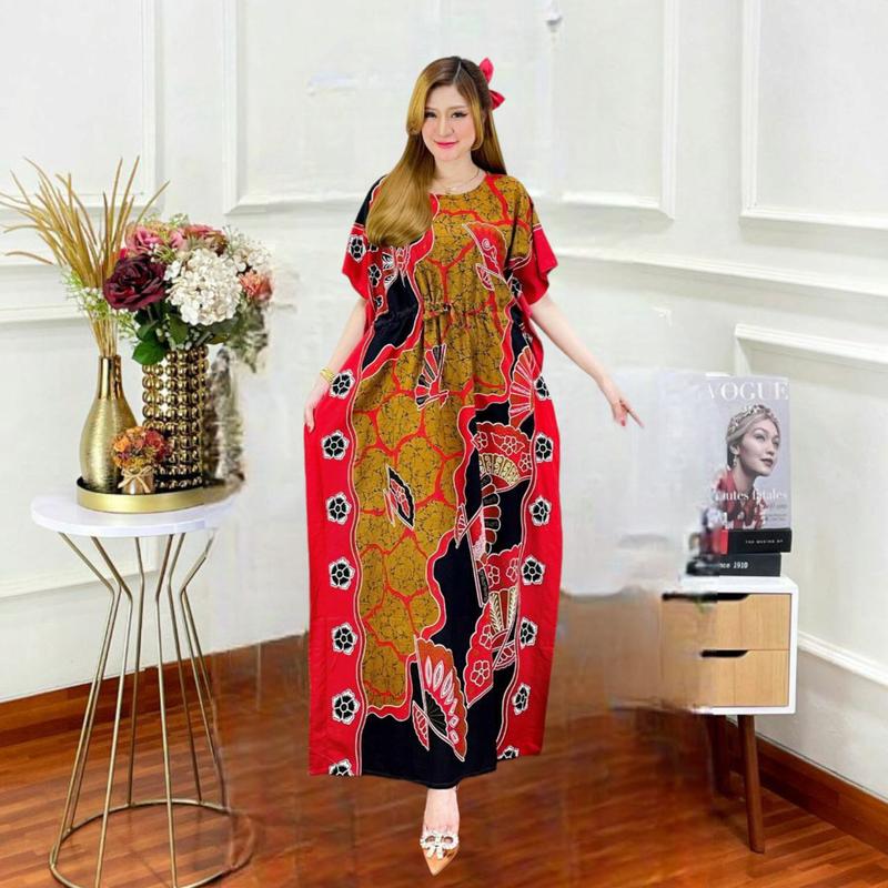 Daster Jumbo Dress Wanita Ld 150 Motif Kipas Tali Serut Depa - Shop ...