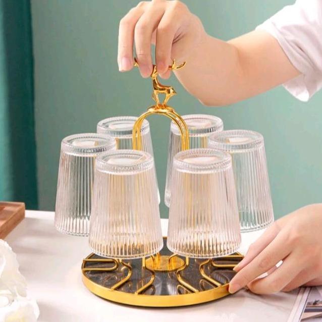 Rak Gelas Mewah Deer Luxury Iron Gold Glass Drain Rack with Tray - Shop ...