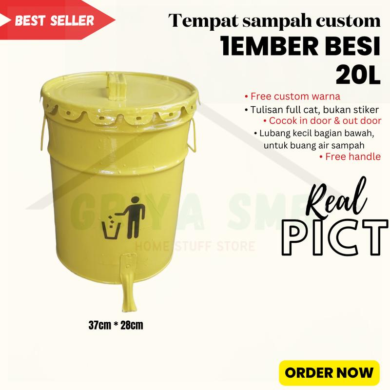Terlaris Tempat Sampah Ember Besi Kaleng 20L kaki Custom Warna - Shop ...
