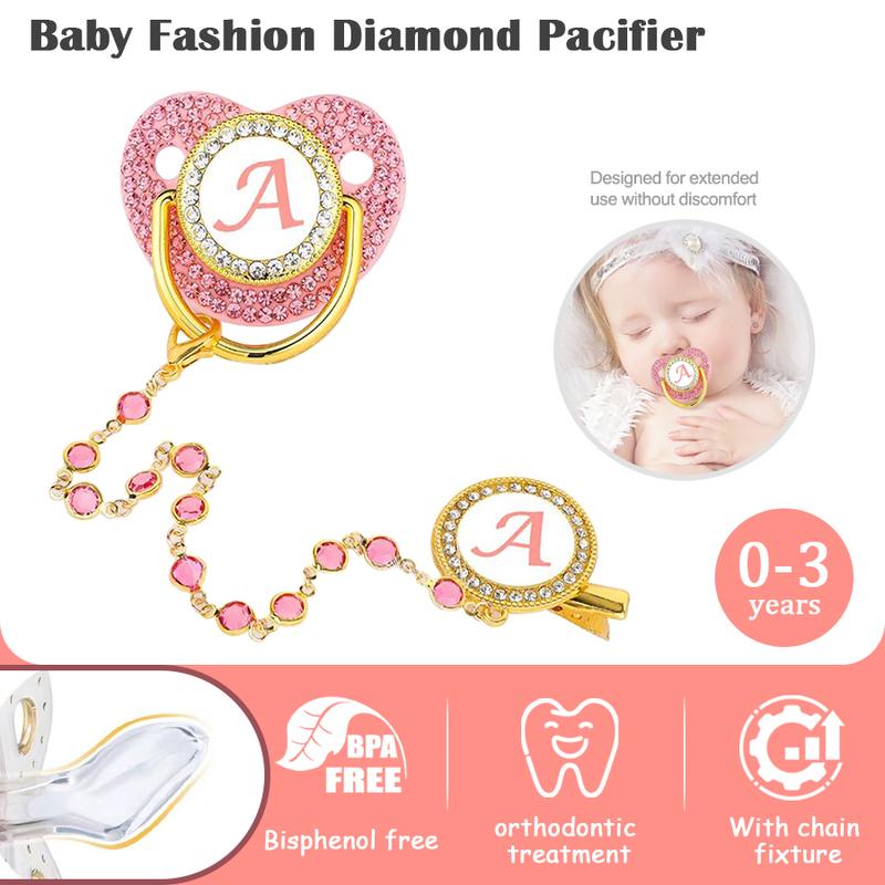 Pink Alphabet Pacifier / Pink Baby Pacifier with Diamonds / with ...