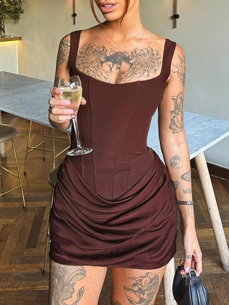 Women Boned Corset Dress Sexy Night Club Outfit Ruched Bodycon ...