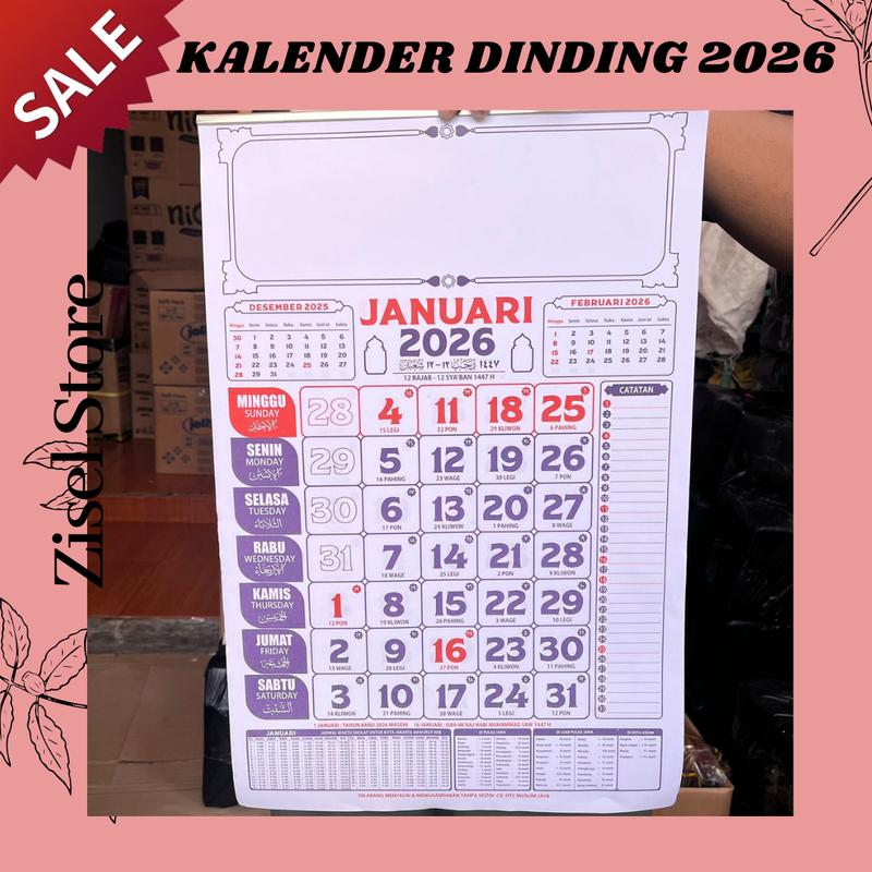 KALENDER DINDING 2026 KALENDER MASEHI 2026 ISI 12 BULAN JUMB - Shop ...