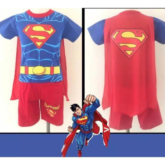 KOSTUM SETELAN BAJU ANAK SUPERMAN LENGAN PENDEK SAYAP - Shop | Tokopedia