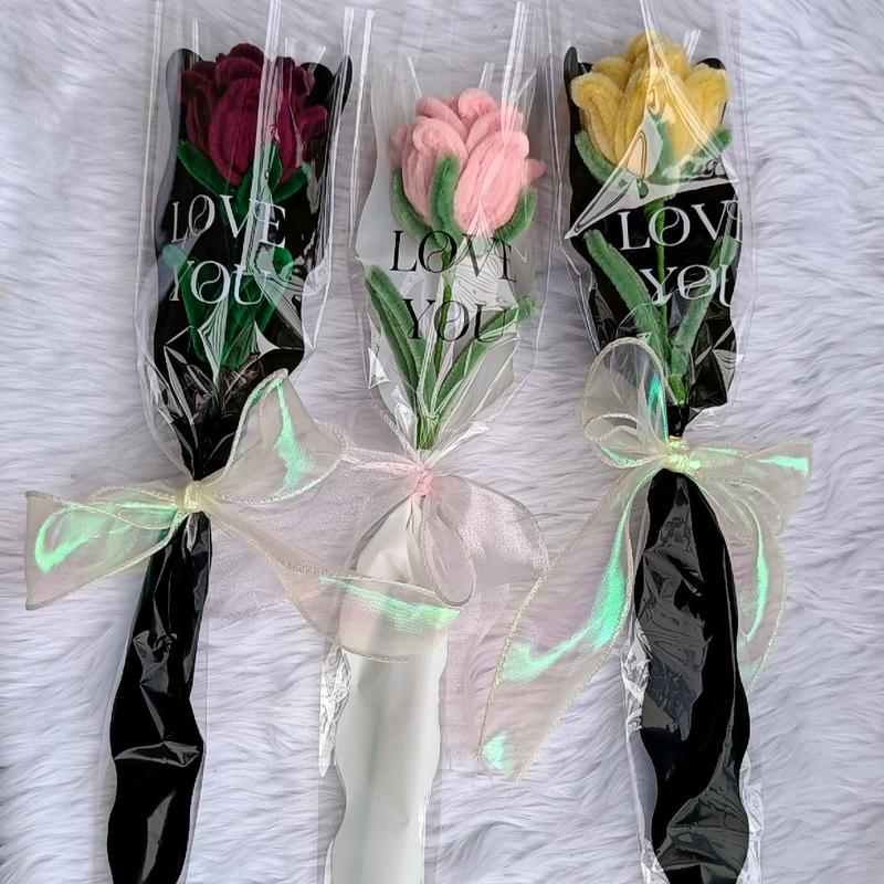 Single Stem Rose Bouquet-Handmade Fuzzy Wire Flower - TikTok Shop ...