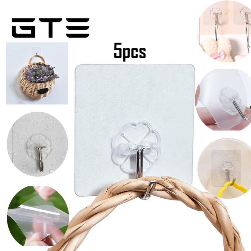 GTE 5pcs Strong Sticky Hook Wall Stainless Steel Hook And Hole - TikTok ...