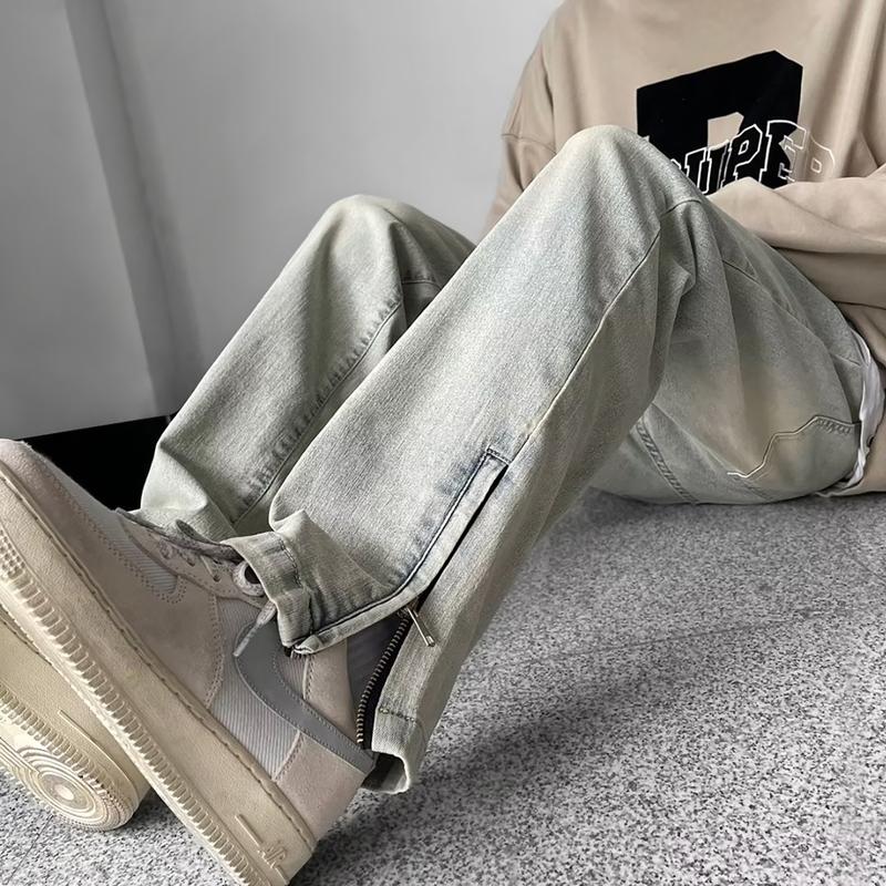 MENSWEAR washed yellow mud-colored bootcut jeans for men in spring ...