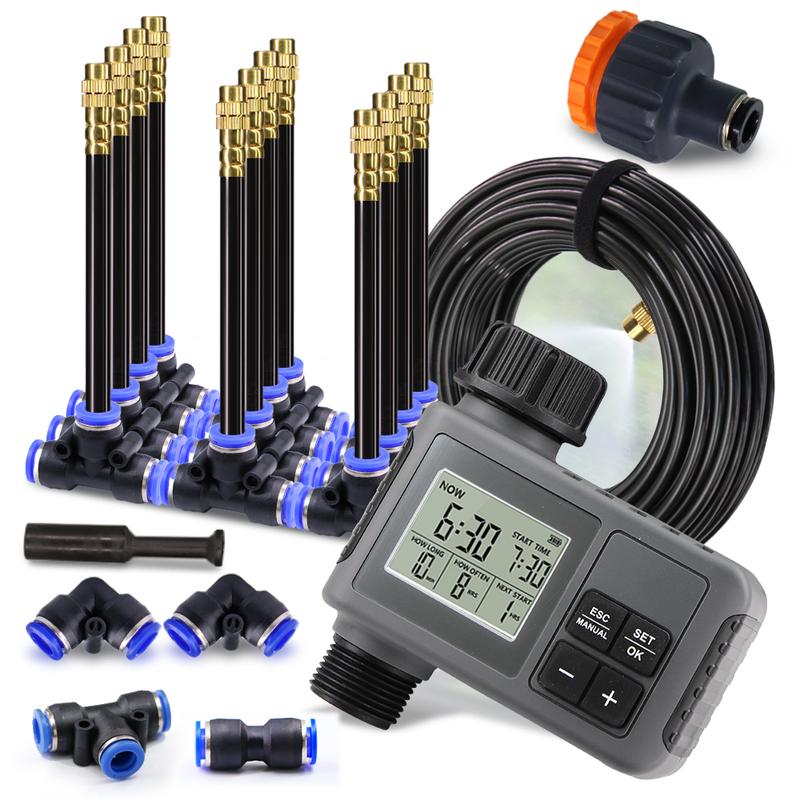 Garden Programmable Timer Misting Cooling System 360° Free-bend Misting ...