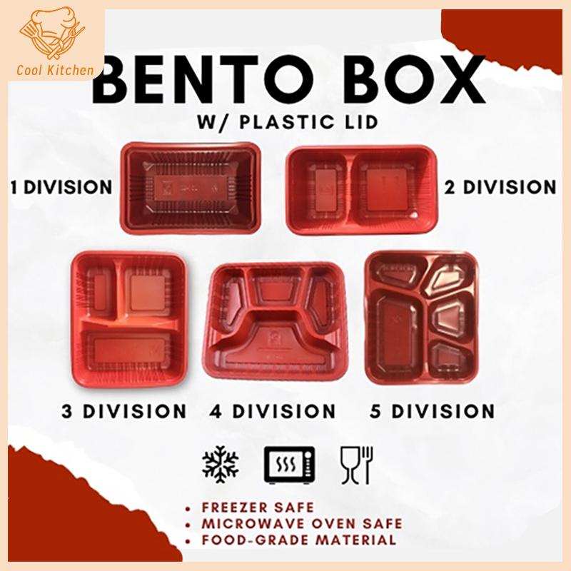 Red Bento Box Lunch Box with Thick Lid - 1/2/3/4/5 Division Disposable ...