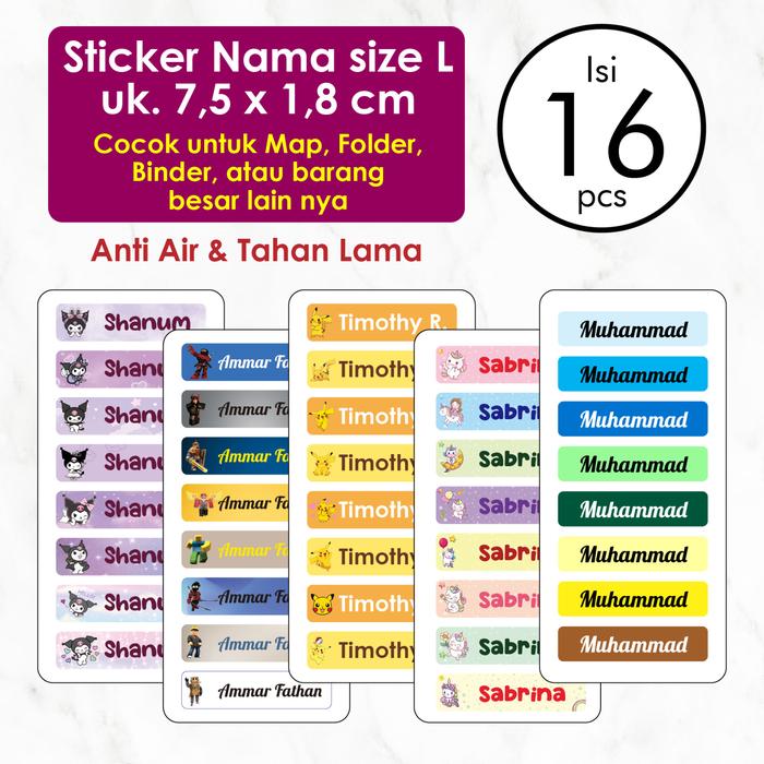 Jual Stiker Label Nama Custom Ukuran L isi 16 pcs Label Nama Anak ...