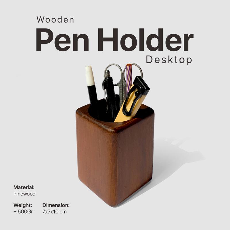 Wooden Pen Holder Desktop - Tempat Alat Tulis Kayu - Shop | Tokopedia