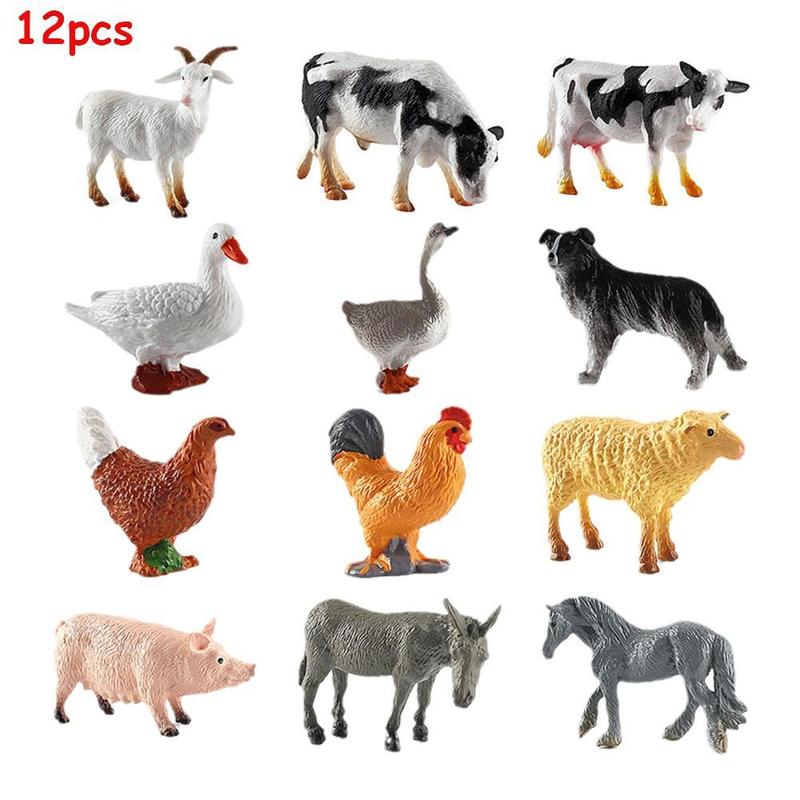 Mainan Tokoh Aksi Haiwan Ladang Mini, 12PCS, Simulasi PVC Boleh ...