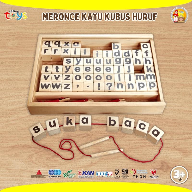 Meronce Kayu Kubus Huruf + Tanda Baca Natural Mainan Edukasi - Shop ...