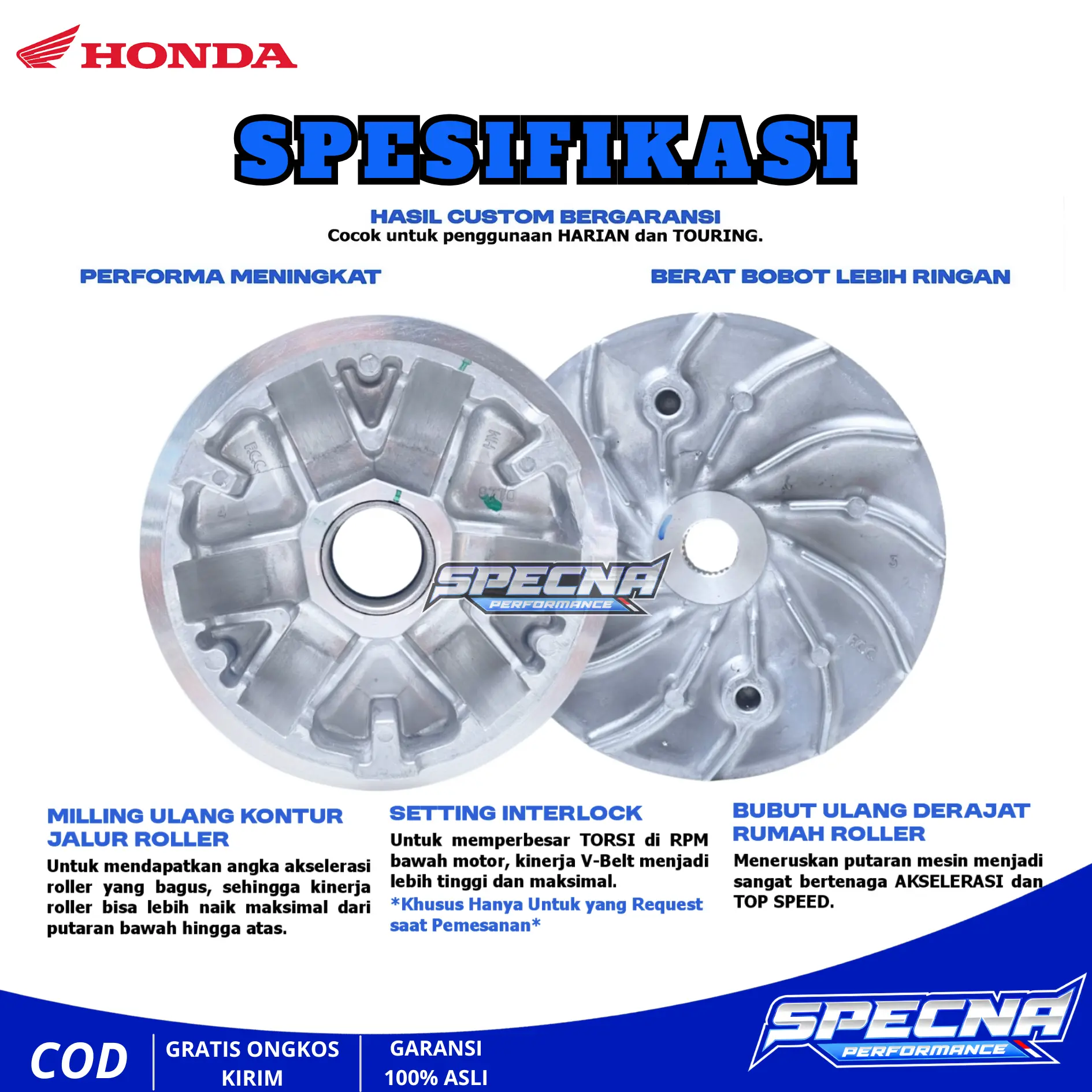 SPECNA Paket Akselerasi CVT Upgrade Performa untuk Beat Scoopy Genio ...