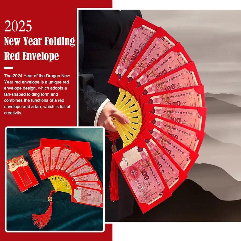 2025 Creative Red Envelope Fan Foldin Fan-shaped Red Spring Packet ...