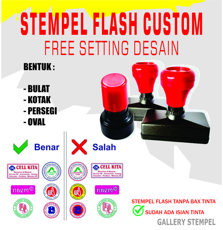 STEMPEL FLASH CUSTOM FREE SETTING DESAIN BENTUK BULAT KOTAK PERSEGI ...