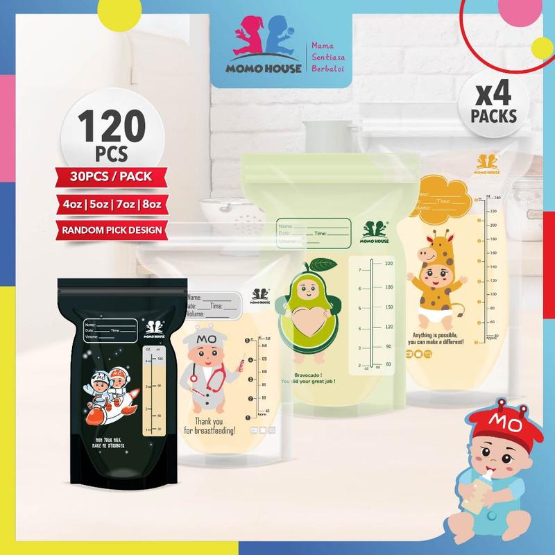 (Random Pick 4 packs-120pcs) MOMO HOUSE Milk Storage Bag Double Lock ...
