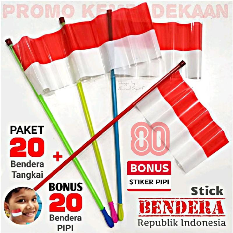 PROMO 20 PCS BENDERA TANGKAI + BONUS 20 BENDERA PIPI - BENDERA - Shop ...