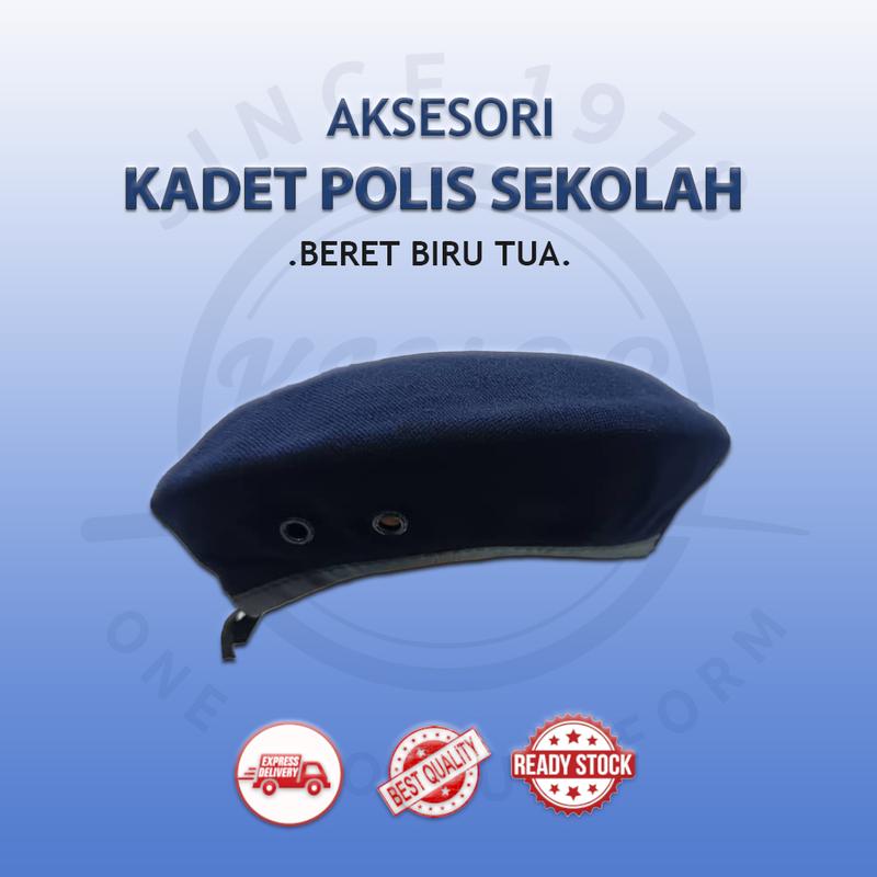 Beret Kadet Polis Biru Tua Beret Aksesori Lencana Topi Pelapik - TikTok ...
