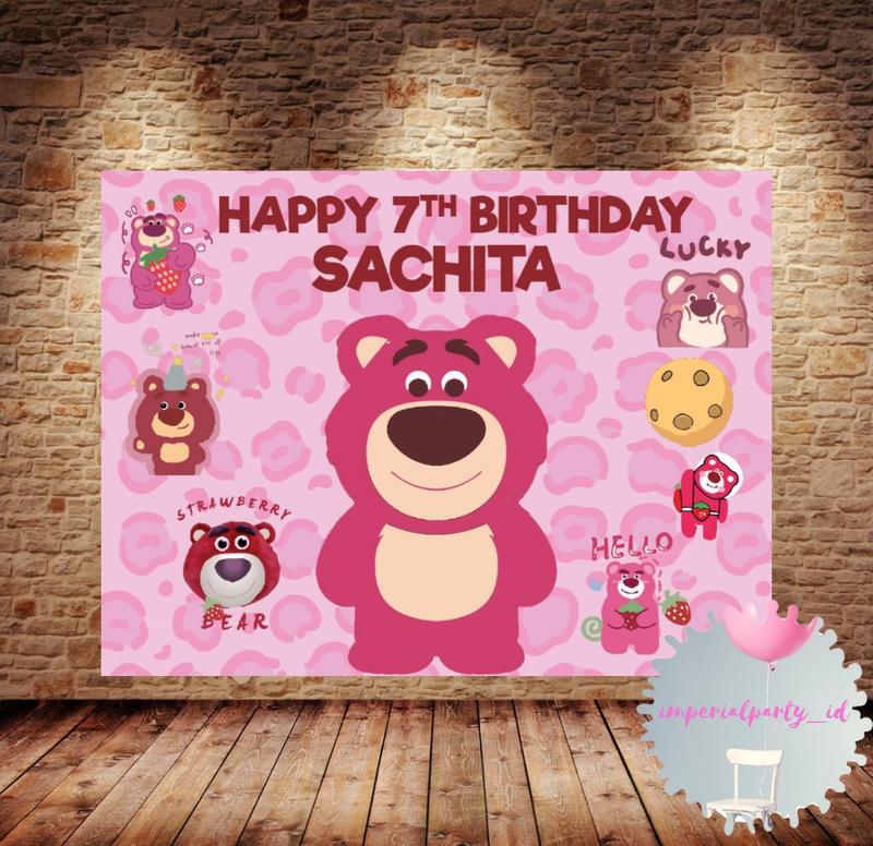 Custom Backdrop Banner Spanduk Happy Birthday Lotso Huggin Bear - Shop ...