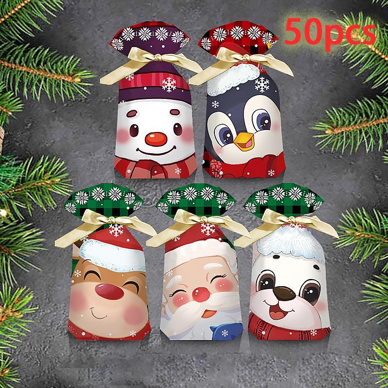 Christmas Themed Gift Bag, 50pcs/set Random Color Cute Santa Claus Elk ...