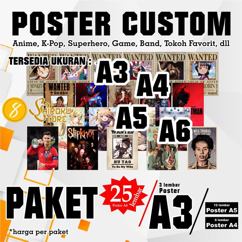 PAKET Poster Bebas CUSTOM Sesuai Keinginan Ukuran A3 / A4 / A5 - Shop ...