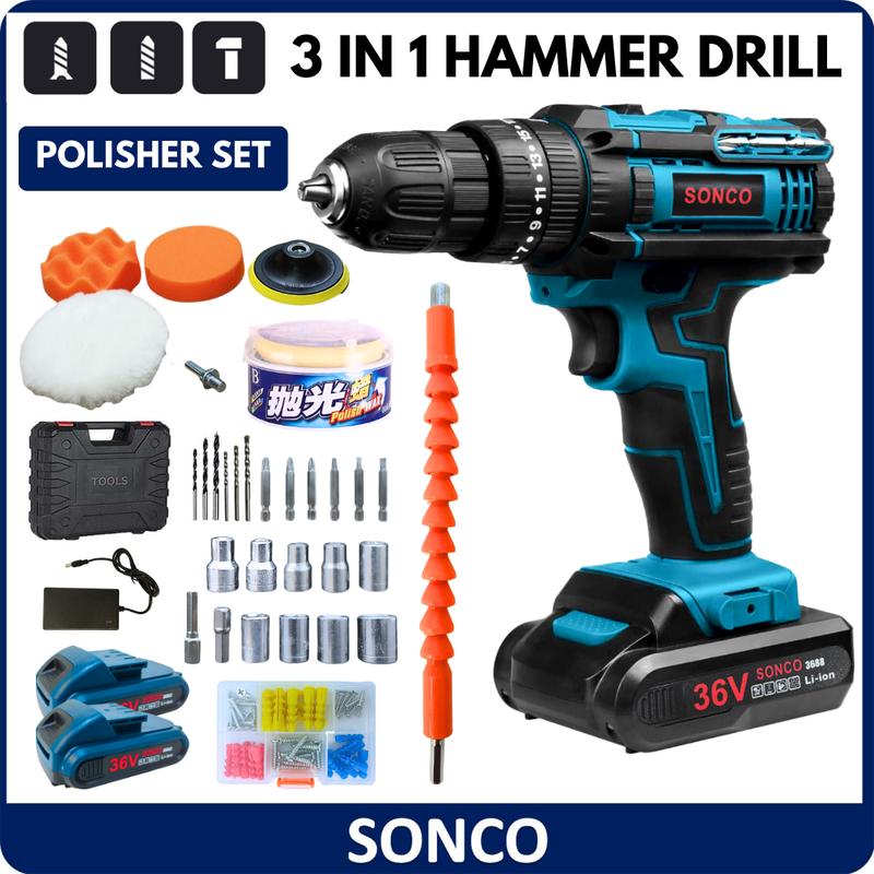 SONCO 36882 Cordless Impact Drill Screwdriver 2 Battery Hammer - TikTok ...