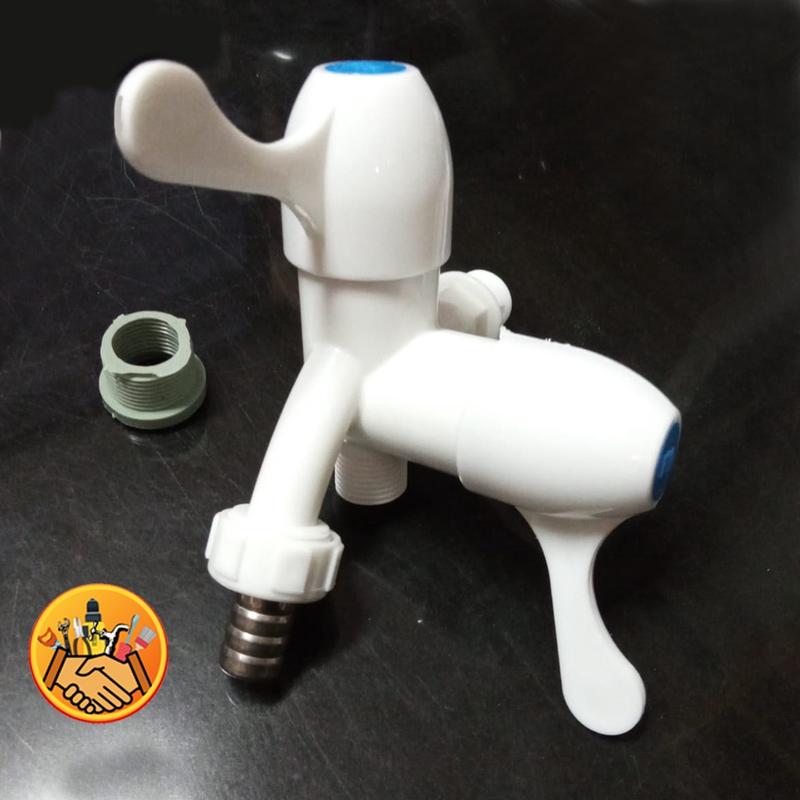 Kran Cabang Mahkota engkol putih PVC Shower Keran Air Double Plastik ...