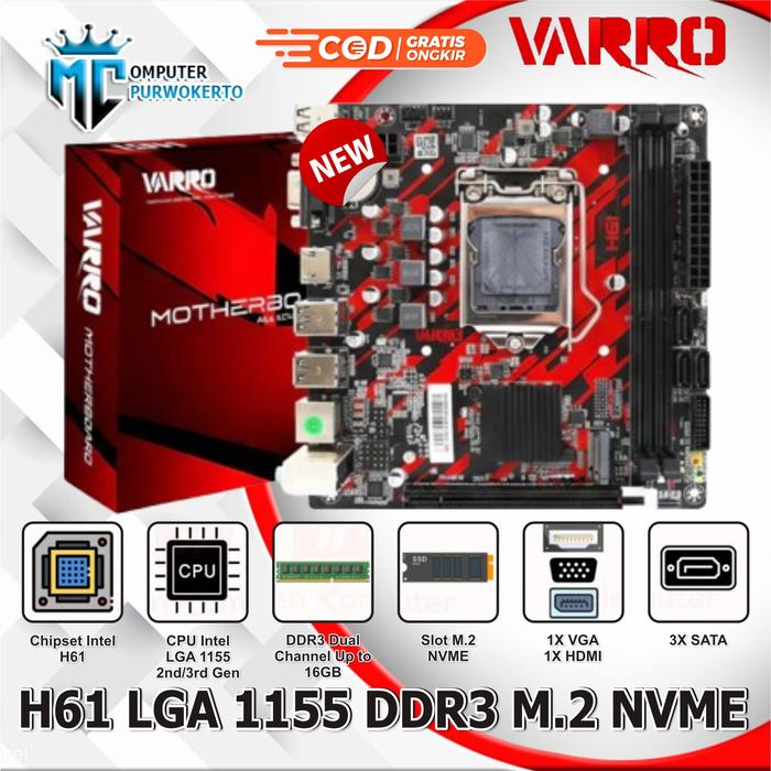 Promo Mainboard Mobo Motherboard H61+ B75 Socket LGA 1155 Varro NVME ...
