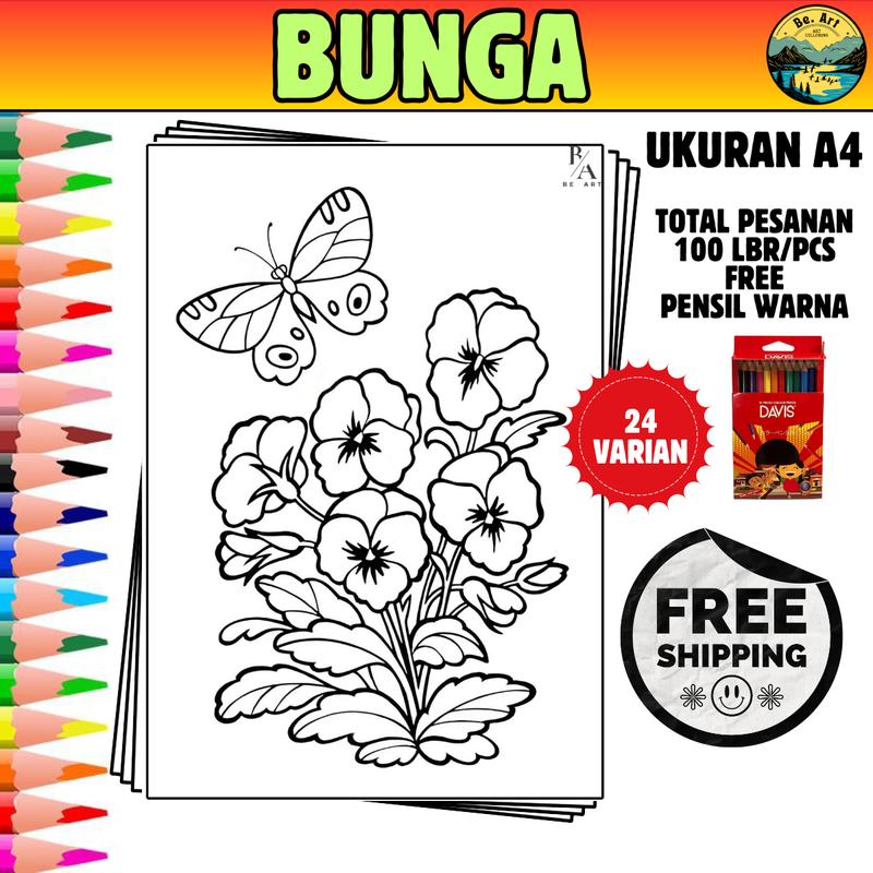 kertas gambar mewarnai anak A5/A4 (BUNGA) isi 20 lembar Toys - Shop ...