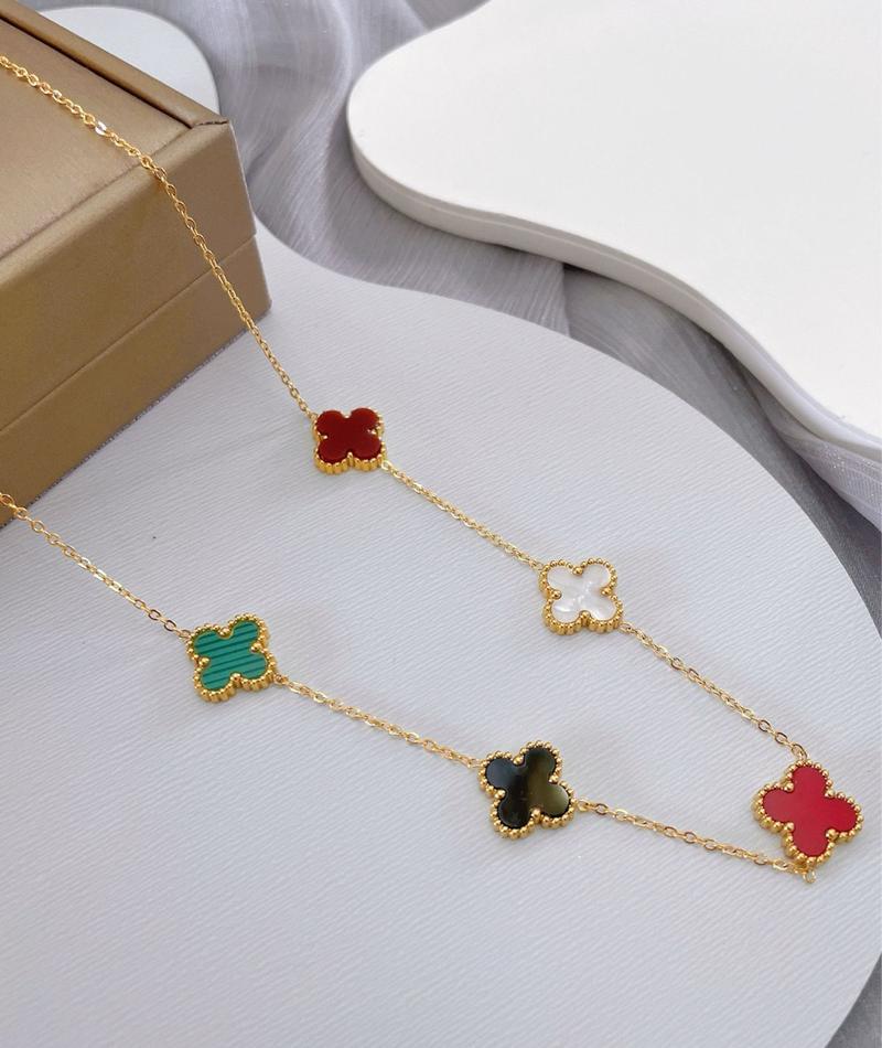 Stainless Steel Kalung Wanita Clover Merah Rantai Gold Titanium ...