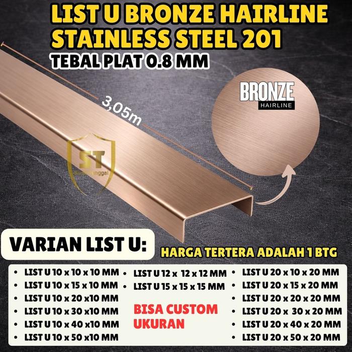 Promo LIST U HAIRLINE BRONZE (GARIS) VARIAN 10MM -20MM TEBAL 0.8MM ...