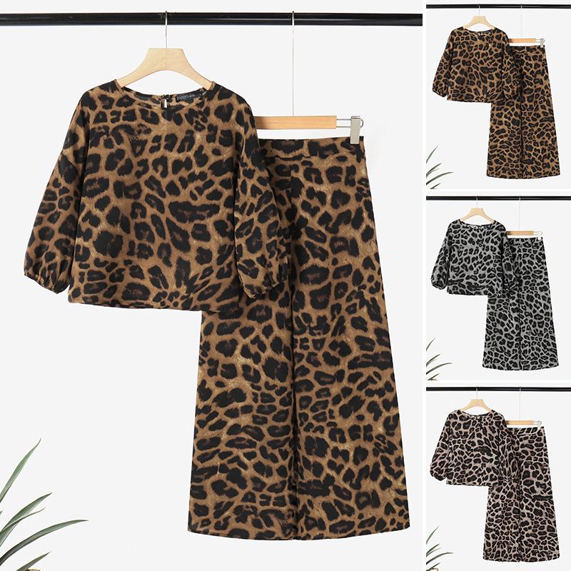 Set Bercetak Leopard, untuk Wanita, ZANZEA, Baju Atasan Lengan - TikTok ...