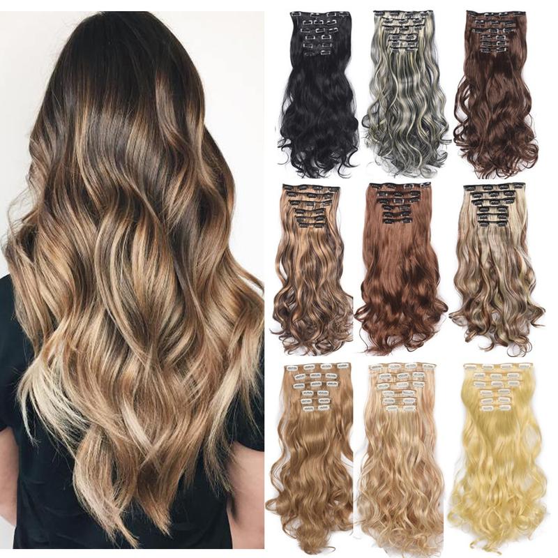 Clip In Hair Extension Women's False Wavy Hairpiece 6pc/set Synthetic ...