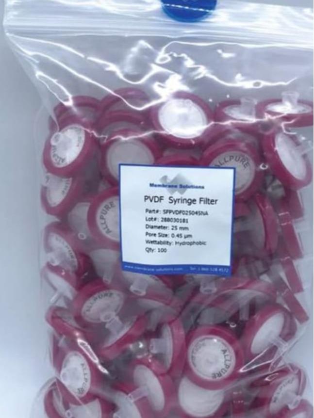 Jual All pure Syringe Filter Hydrophobic PVDF Membrane Disc, 0.45 μm ...