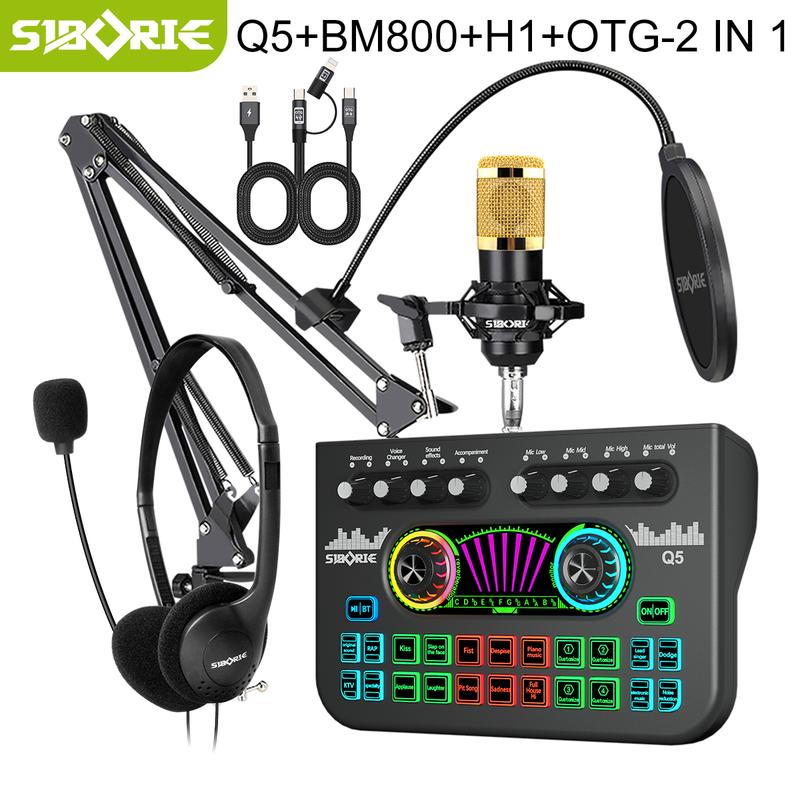 Siborie【COD】Paket Lengkap Soundcard Q5+BM800 Mic+H1 Headphone+OTG-2IN1 ...